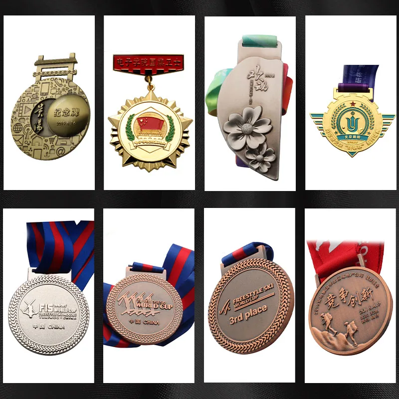 Free Design Metal Logo Custom Trophies And Medals Ribbon Medal Zinc ...