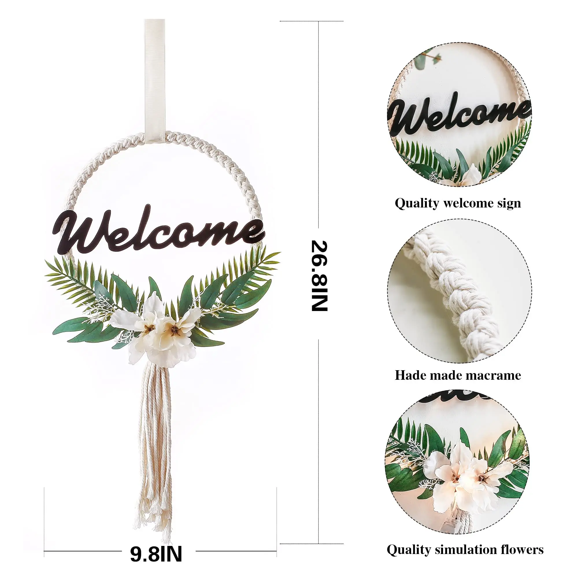 Wood Welcome Sign Front Door Macrame Eucalyptus Hanging Porch Decor for ...