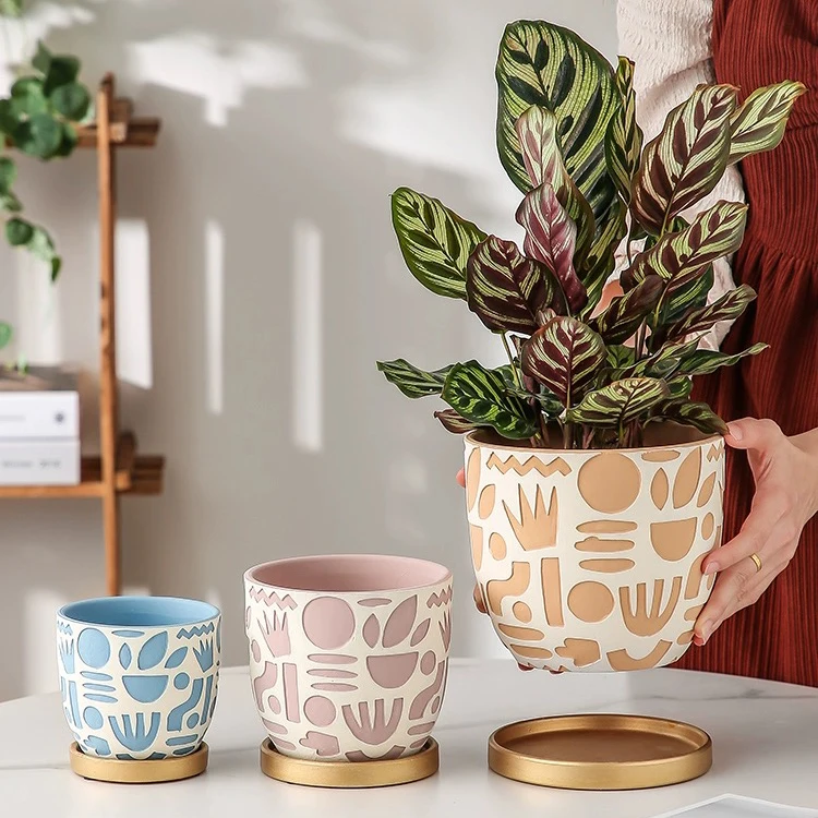 Indoor Outdoor Decoration Terracotta Plant Pots Home Garden Embossed ...