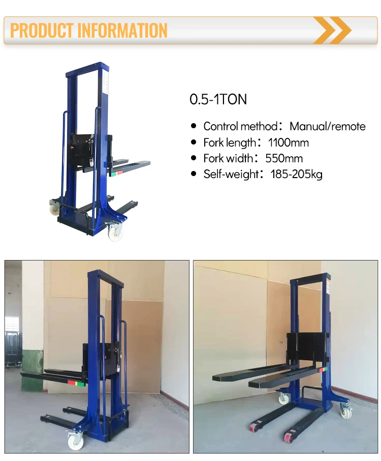 Self-lifting Electric Pallet Stacker Crane 300kg 500kg 1000kg Portable ...