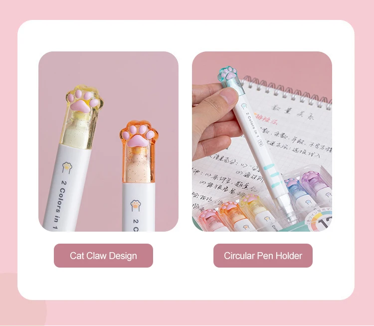 Double Head Multicolor Cartoon Cat Paw Shape Highlighter