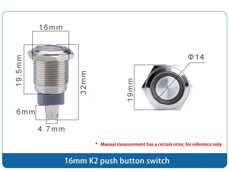 16mm Rin Flat Head Waterproof Momentary 1no1nc 12 Volt Push Button Switch - Buy Metal Push ...