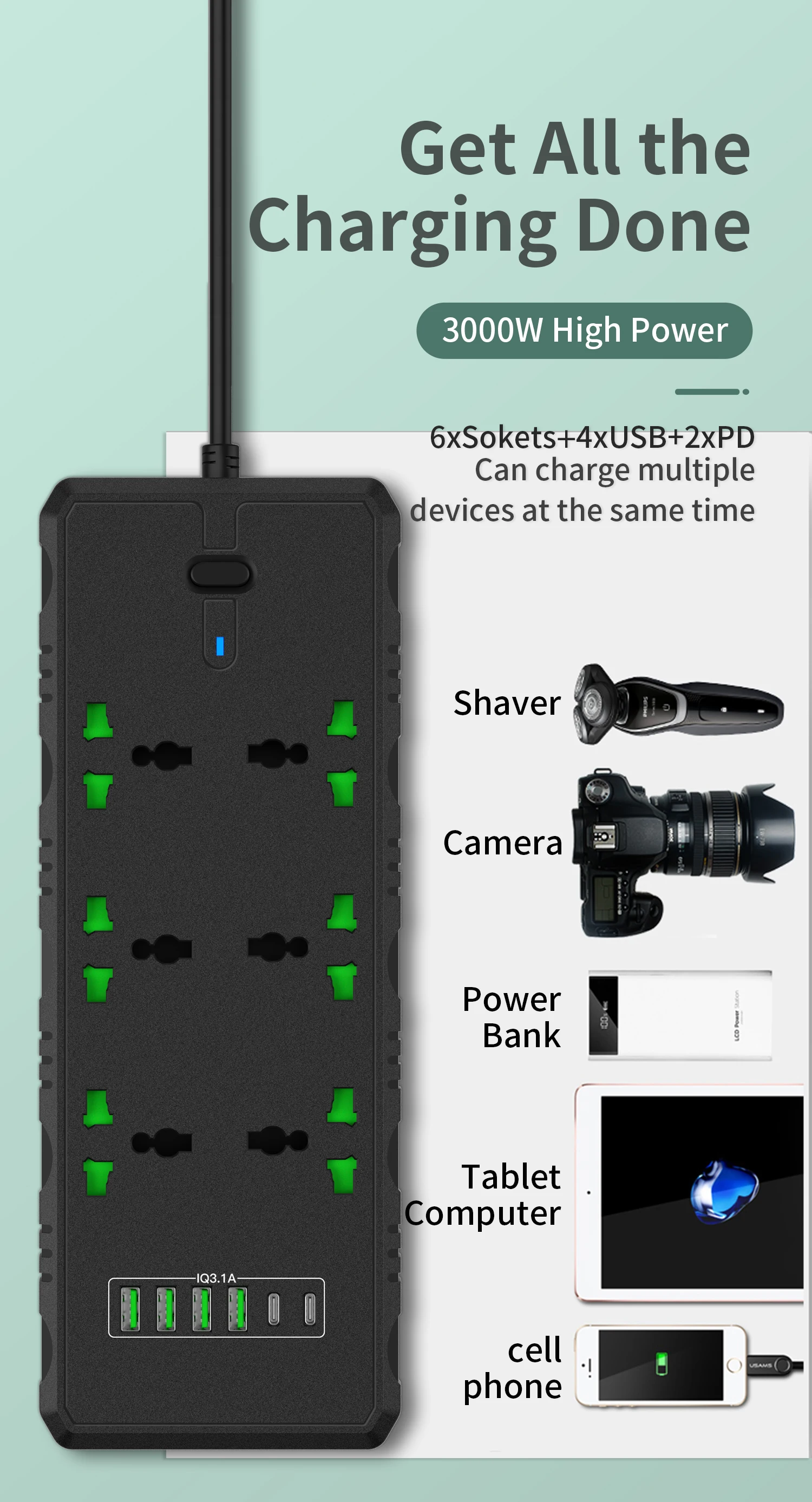 High-power Socket With Usb Household Multi-function Uk Us Eu Pug-in ...