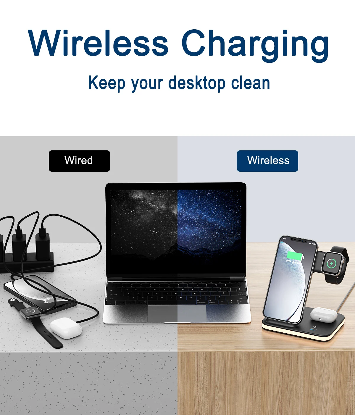 4 In 1 Wireless Charging Stand 15w Fast Charging 3 In 1 Lamp Wireless ...