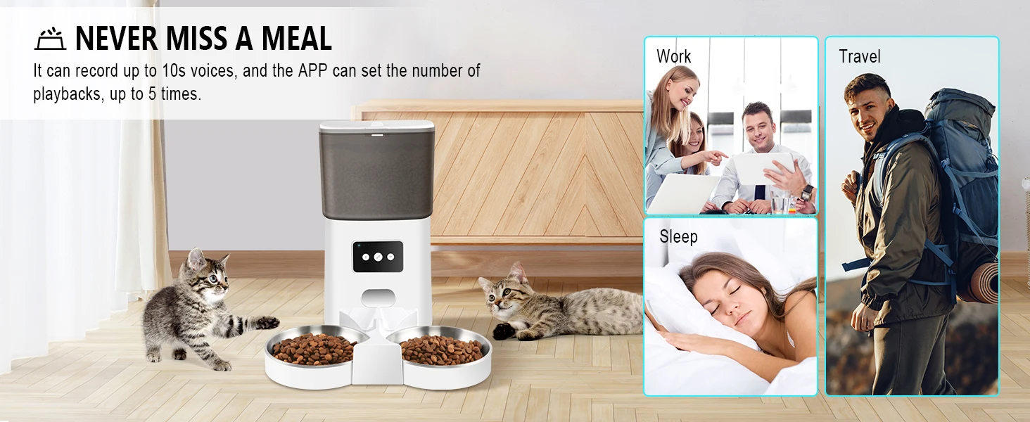 Petdom 6L Automatic Cat Pet Food Dispenser Timed Pet Feeder with Two Stainless Steel Dog Bowls ...