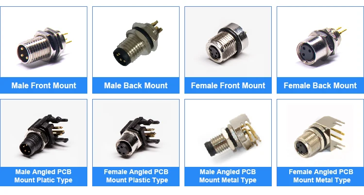 M8 Connector PCB Mount Male Right Angle Socket, 3-8 Pin with Metal ...