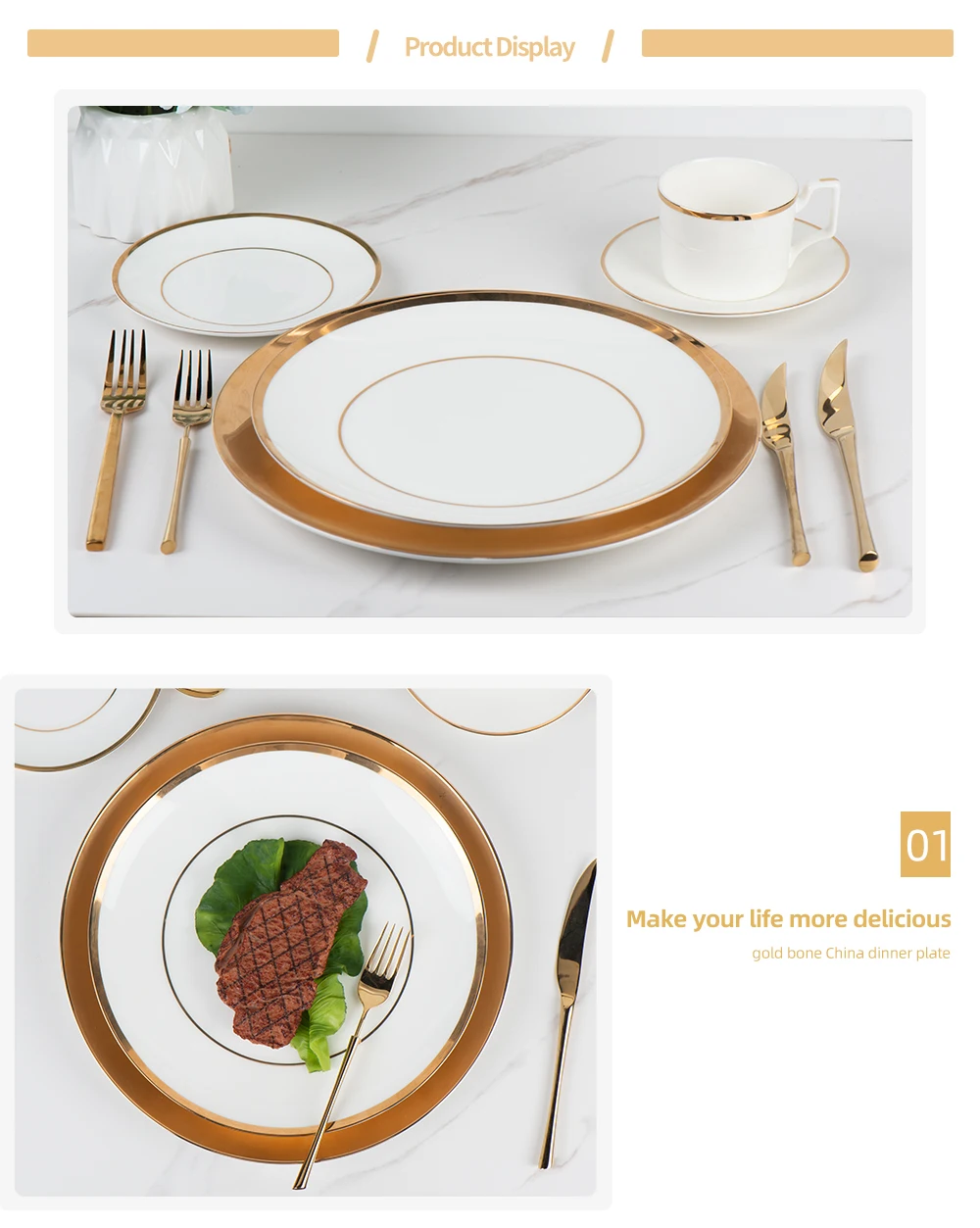 Japanese and Korean Asian Dinner Set White Dinnerware with Golden Rim ...