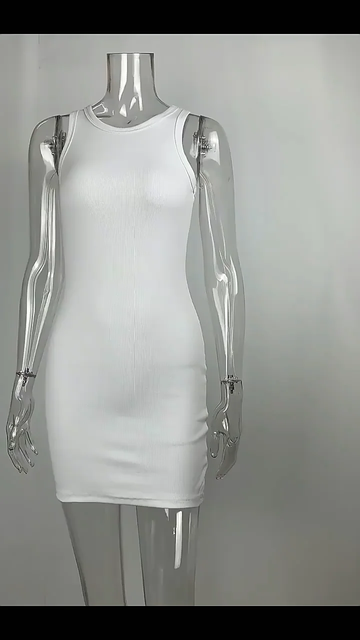 Women Ribbed Scoop Neck Sleeveless Tank Dresses Basic Bodycon Mini