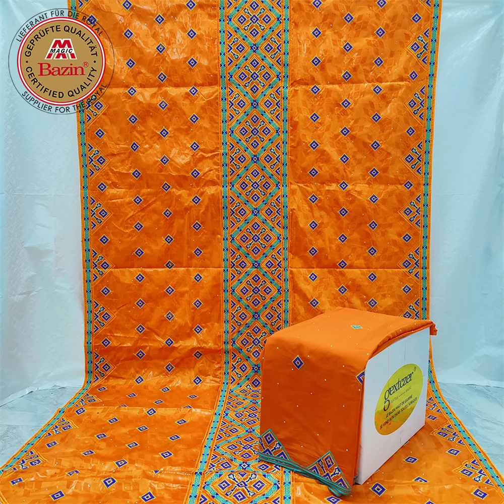 2022 Sky Blue Embroidery Bazin Riche Brode Guipure And Stones High ...