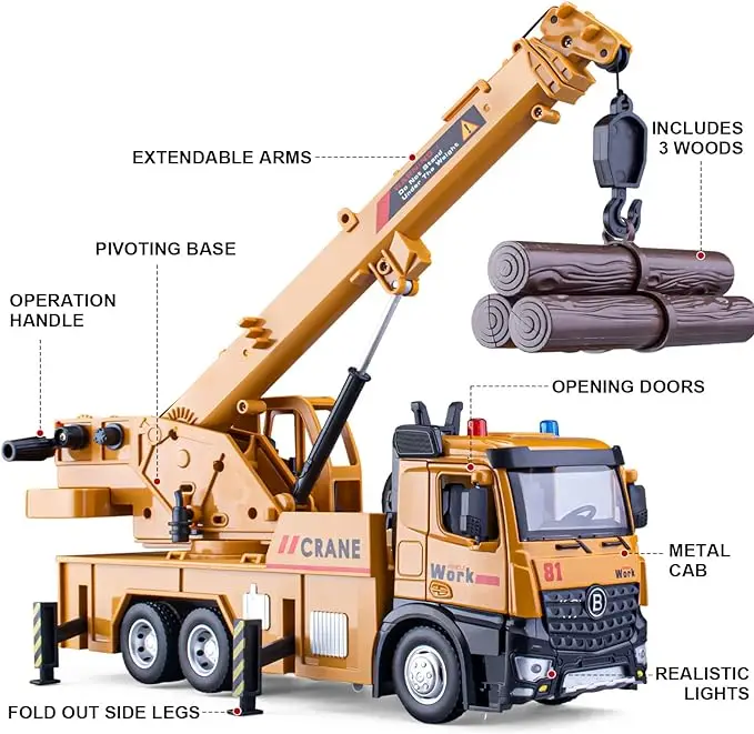 Friction Powered Crane Machine Tow Truck With Lights And Sounds Crane ...