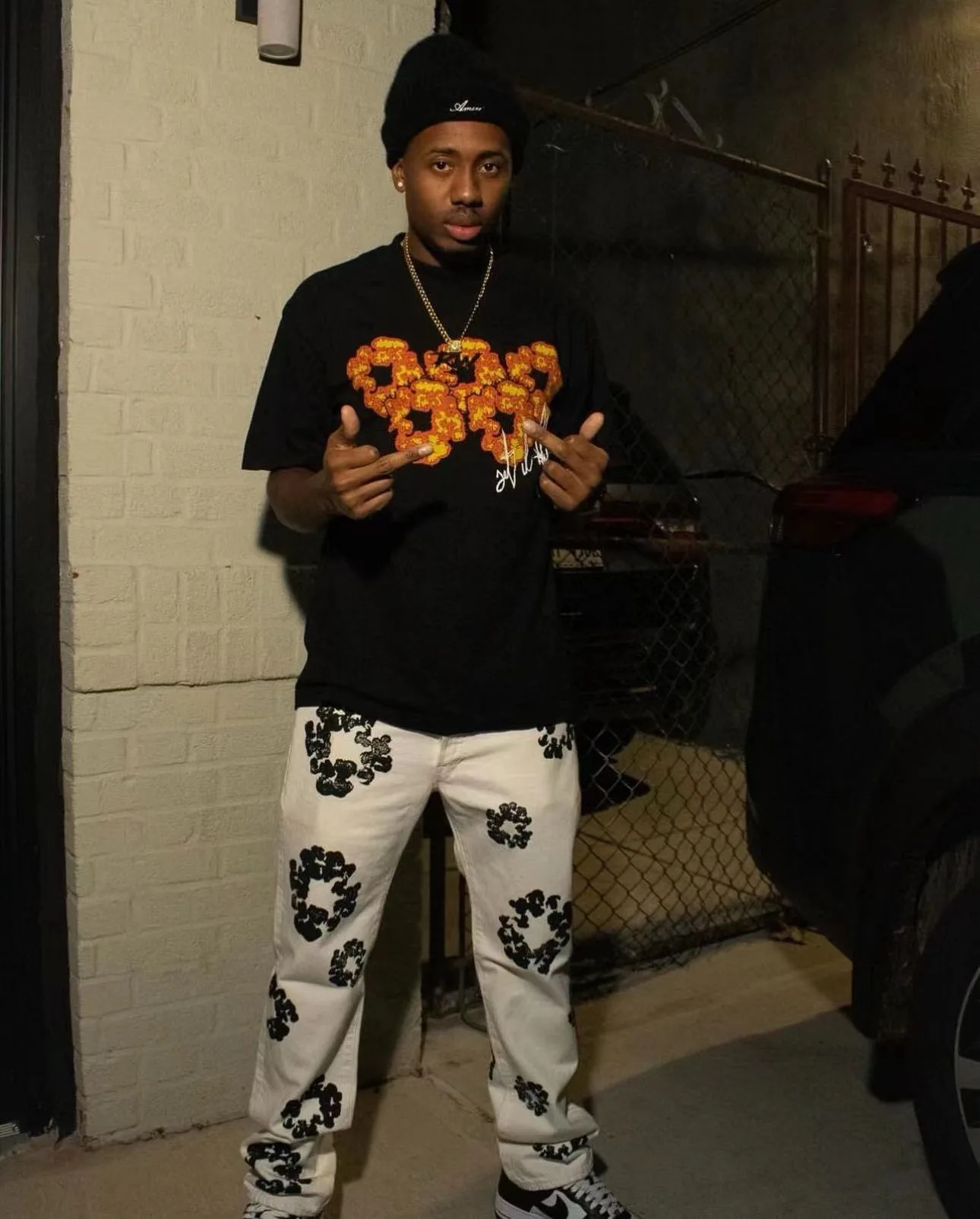 Flame Cotton Wreath Denim Tea X Offset Set It Off #3 Men's T Shirt ...