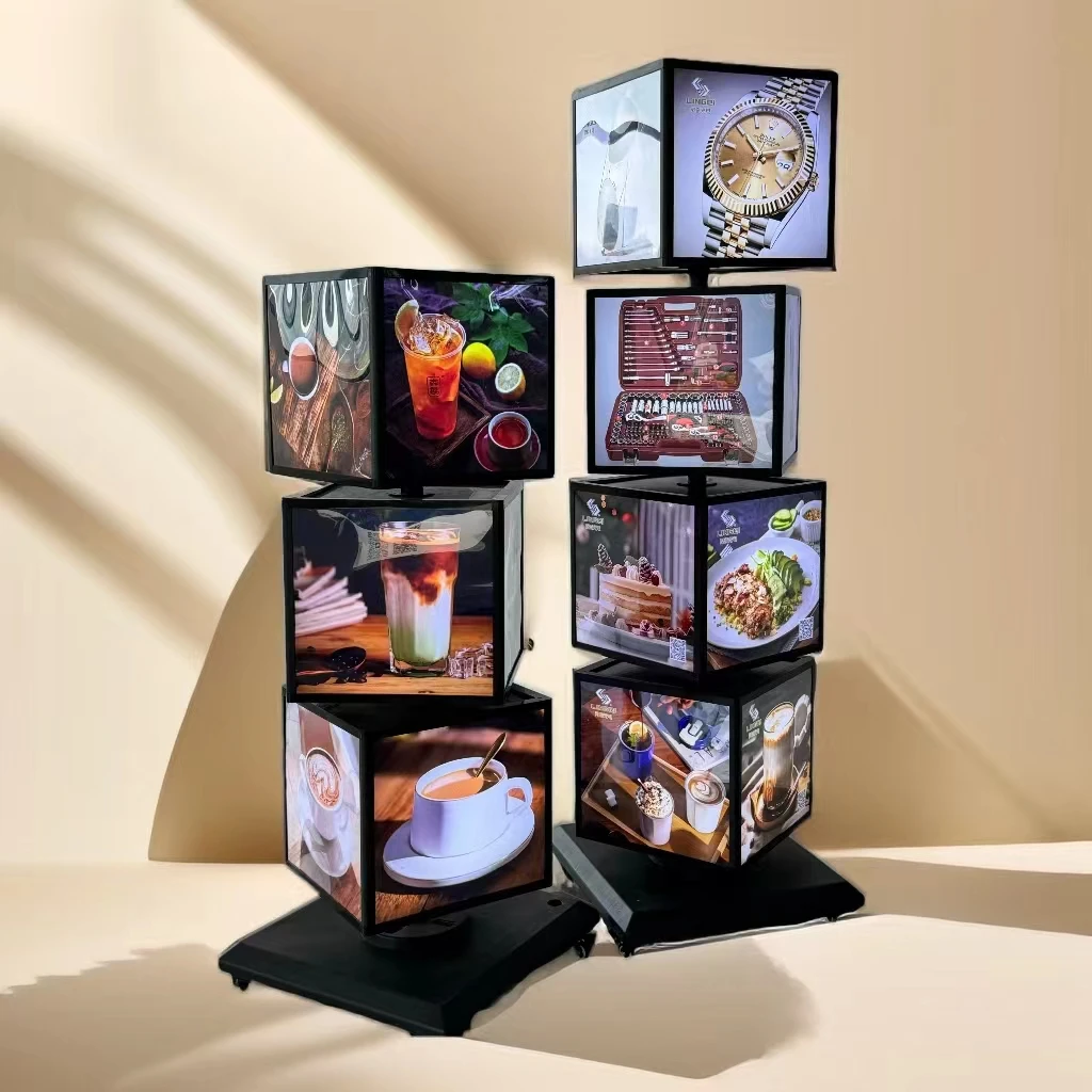 Floor Stand Rotary Led Light Box Menu Board Sign Display Four Sided ...