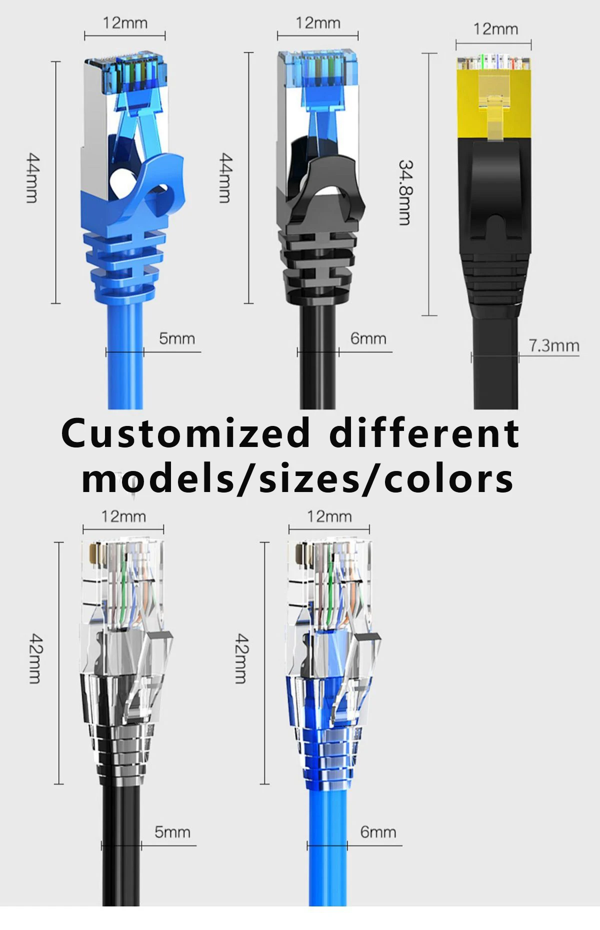 Factory OEM Flat Cat5E Cat6 Cat6A Cat7 Cat8 Ethernet UTP FTP 0.5 m 1m ...