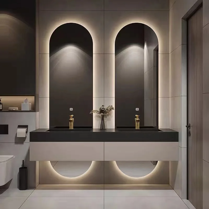 Luxury Modern Matte Black Floating Bathroom Vanity Mirror Cabinet Wall ...