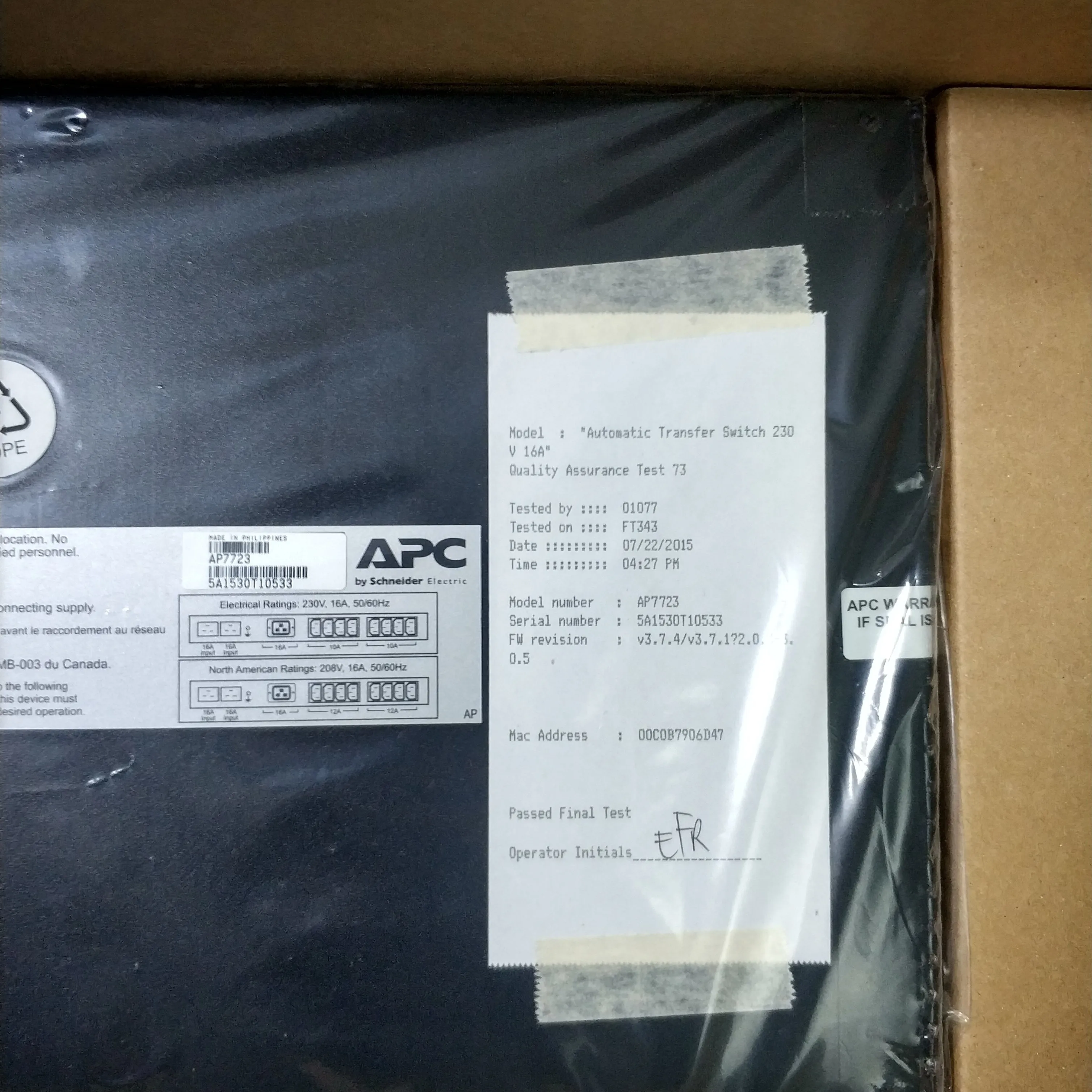 Netshelter Rack Automatic Transfer Switch Rack Ats 20a/208v 16a/230v ...