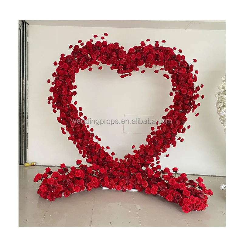 New Design Red White Heart Shaped Flower Arch Wedding Backdrop For ...