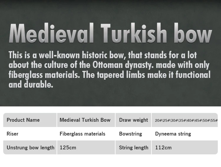 Medieval Turkish Bow - Tapered Fiberglass Limb Manchu Horse Bow