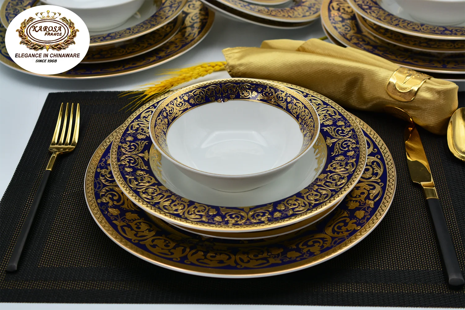 Luxury Dinner Set - 98 Pcs Bone China with Embossed Gold