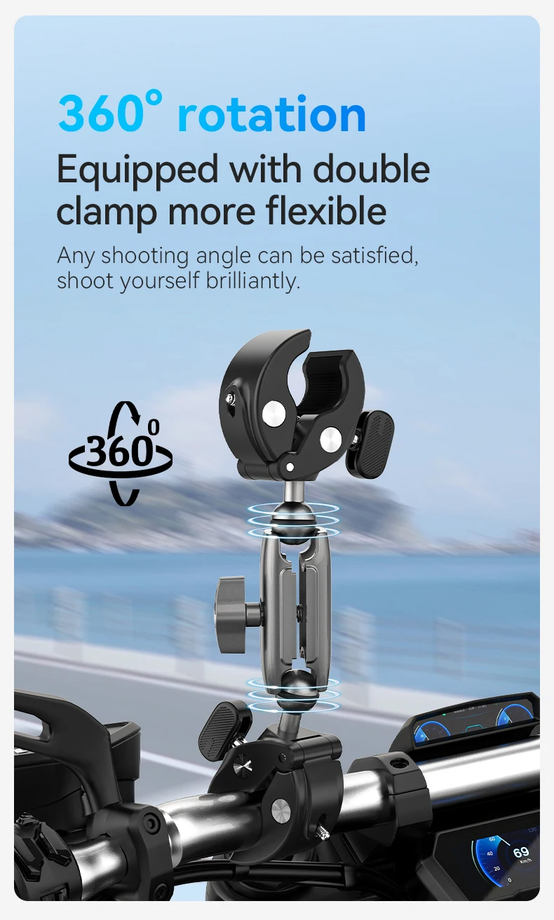 Telesin Dual Head Crab Pipe Mount - Strong Motorcycle Clamp for GoPro ...