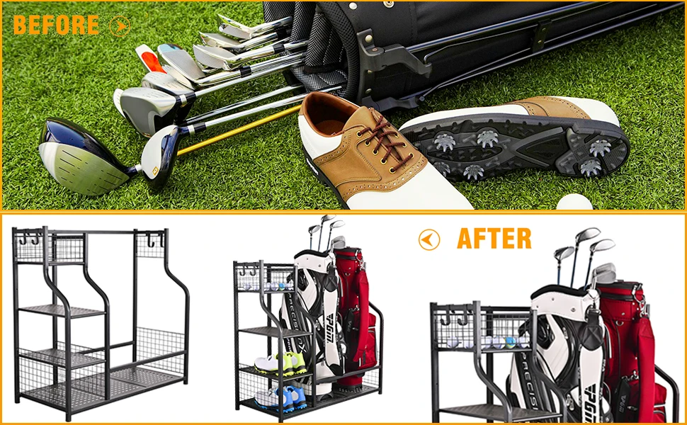 Jh-mech Black Golf Bag Rack Stand Holder Storage For Golf Club Garage ...