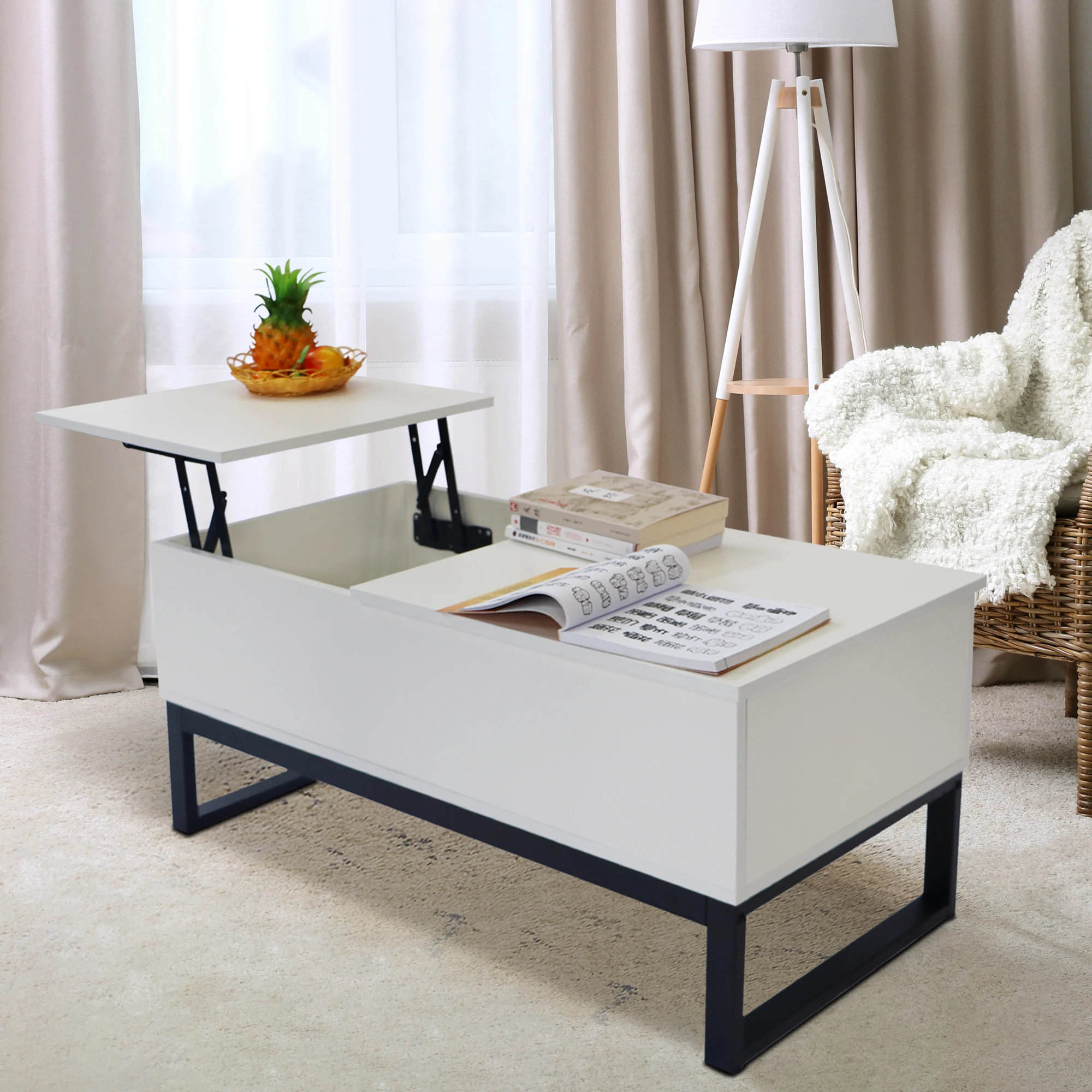 Modern Nordic Square Lift Top Coffee Table Wooden Rising Table With ...