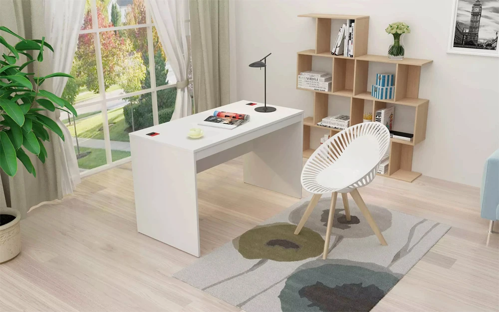 White Study Desk - Modern Computer Table for Home Office