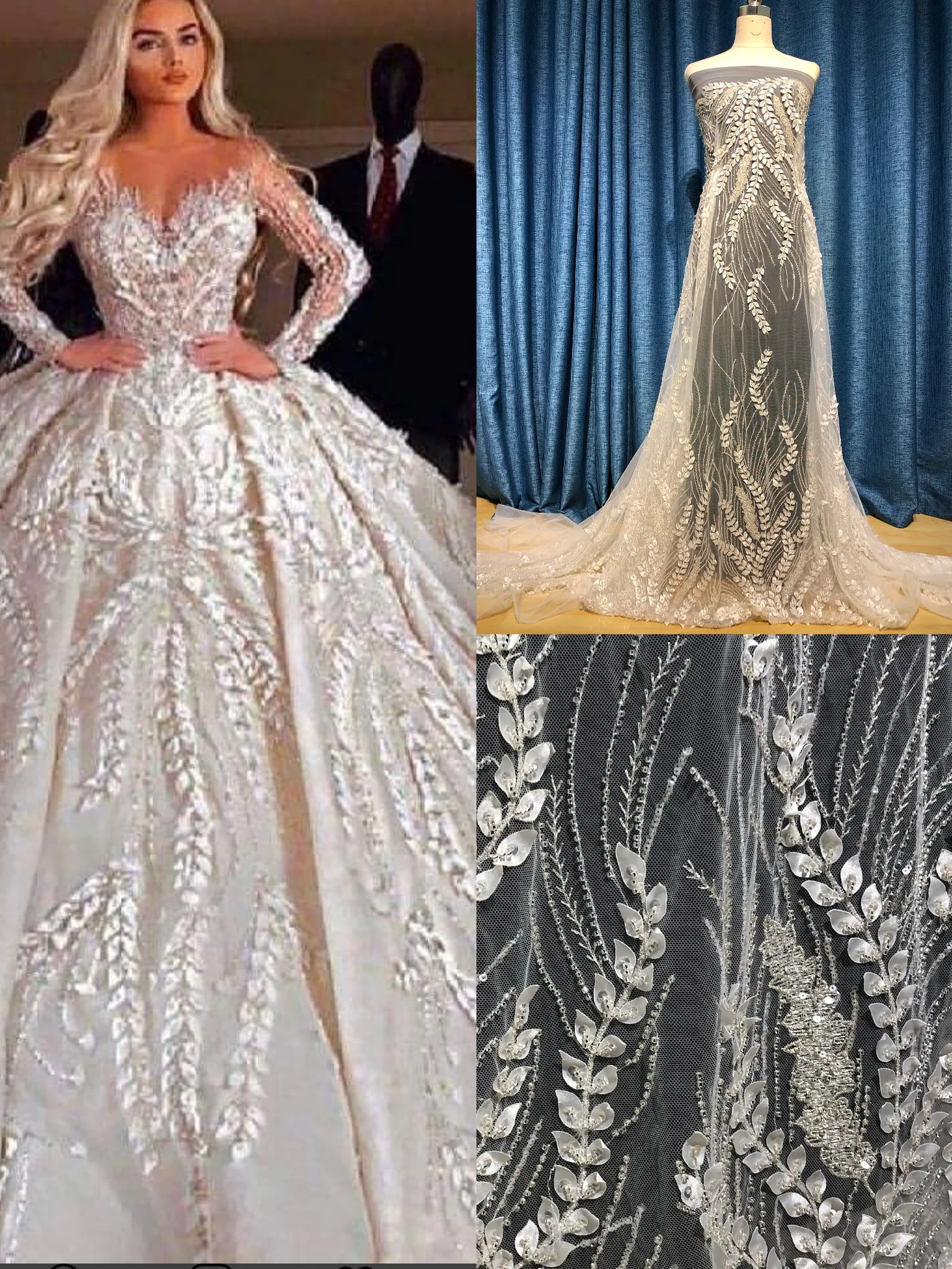 DELACE Bridal Beaded Lace Fabric Elegant Flower Embroidery Fabric with ...