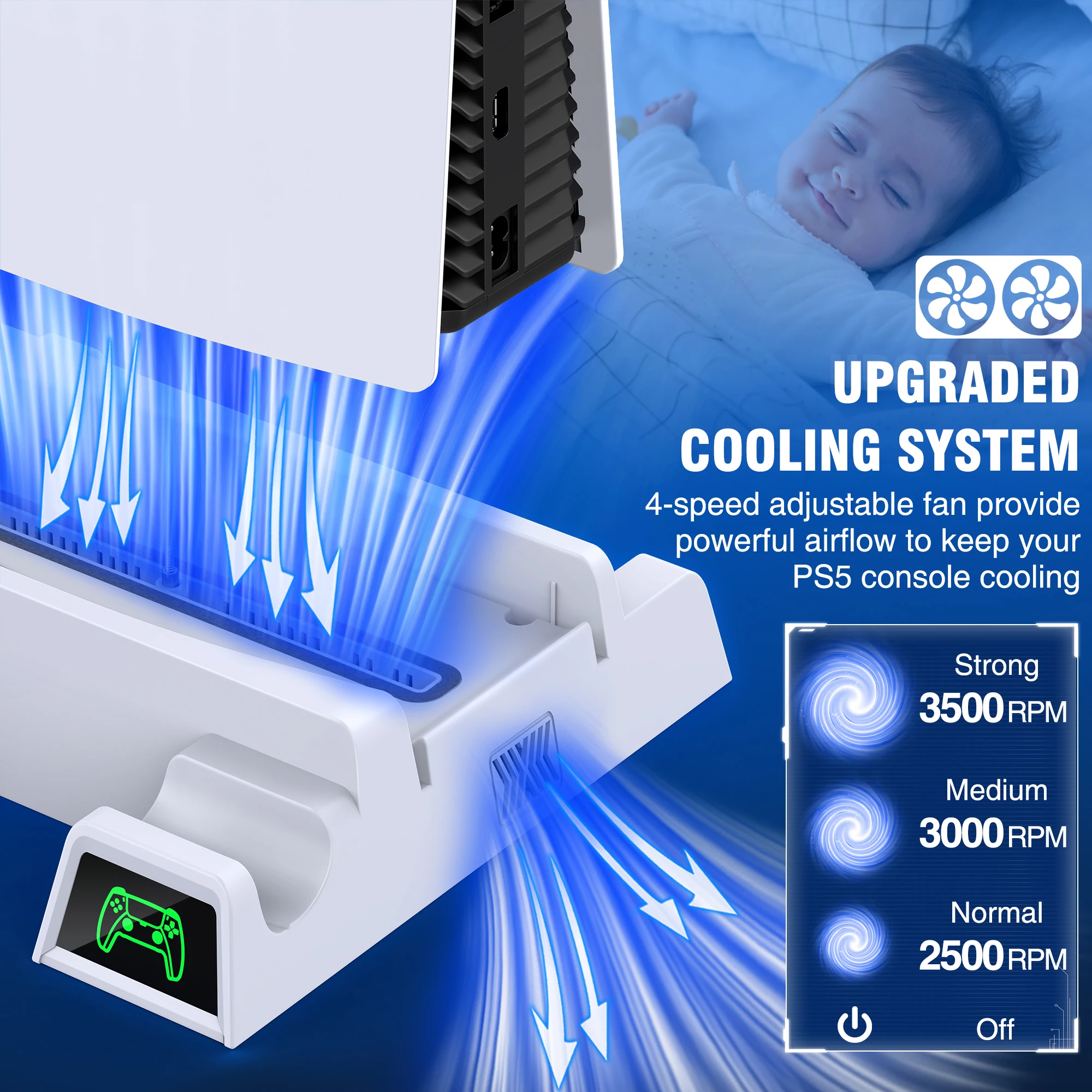 For Ps5 Accessories Vertical Cooling Fan Stand For Ps5 Dual Controller ...