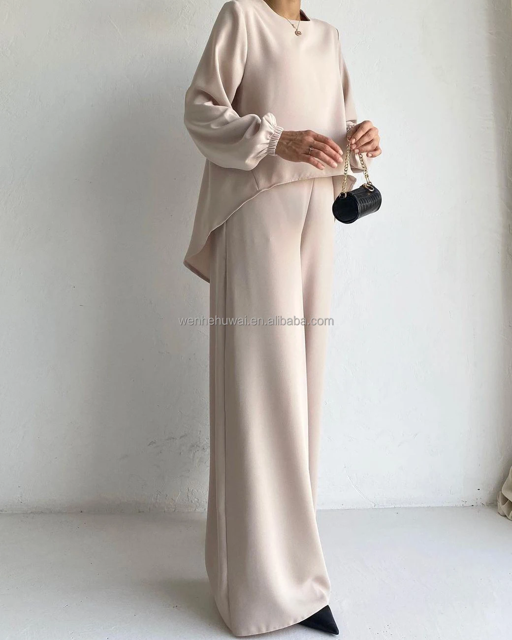 Custom Top And Wide Leg Pant Co Ord Set Women Modest 2 Piece Sets - Buy ...