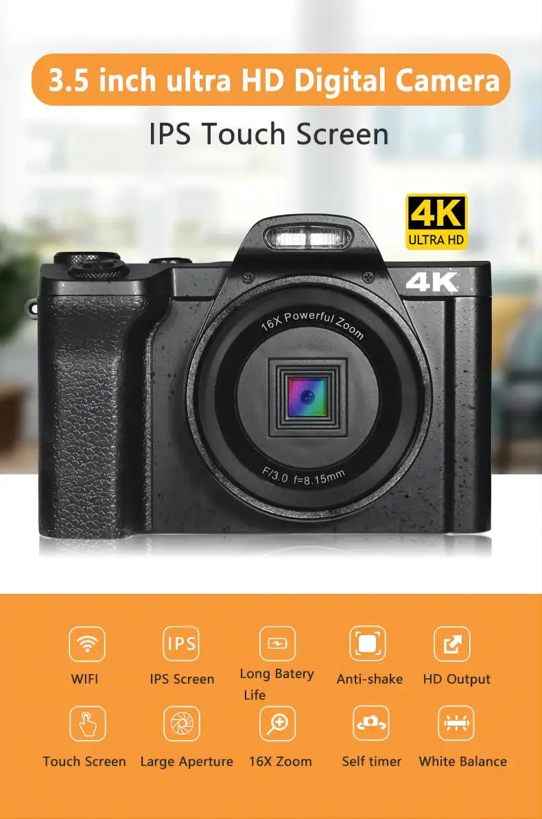 New Popular Touch Screen Cmos Sensor 16x Zoom 5k Hd Photo Video Vintage Digital Camera Cheap ...