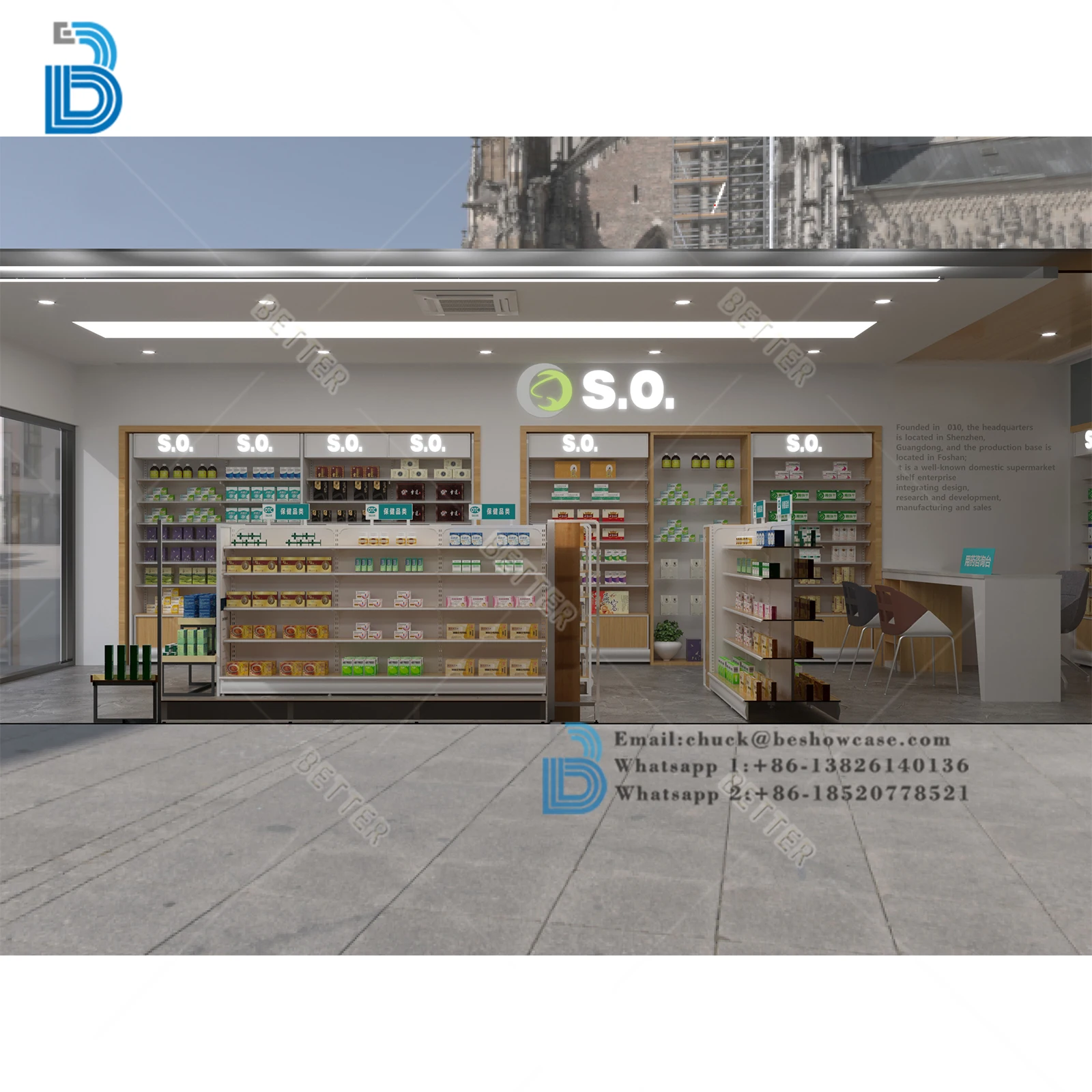 Modern Custom Medical Shop Interior Design Pharmacy Rack Wooden ...