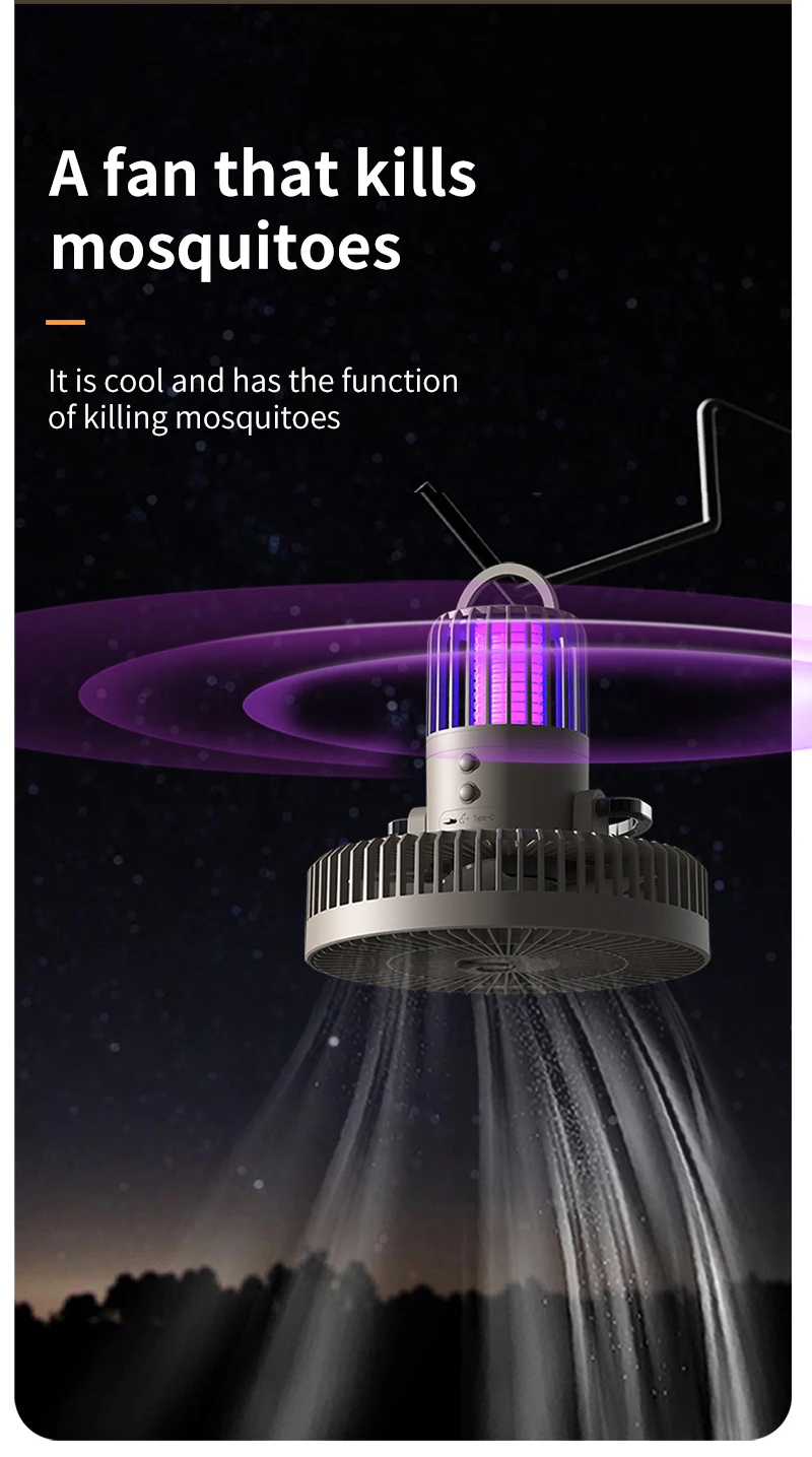 2023 New Outdoor Mosquito Fan Small Portable Detachable Led Hanging ...