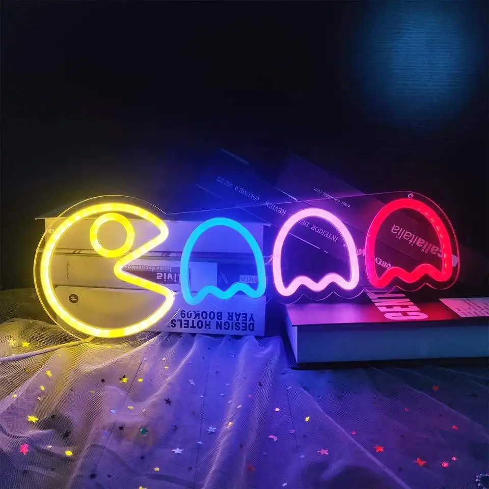 Gaming Sign Retro Arcade Decor Ghost Led Ambient Signs Night Led Game ...