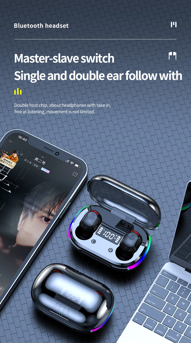 RGB Light K10 TWS True Wireless Headset for Gaming & Sports