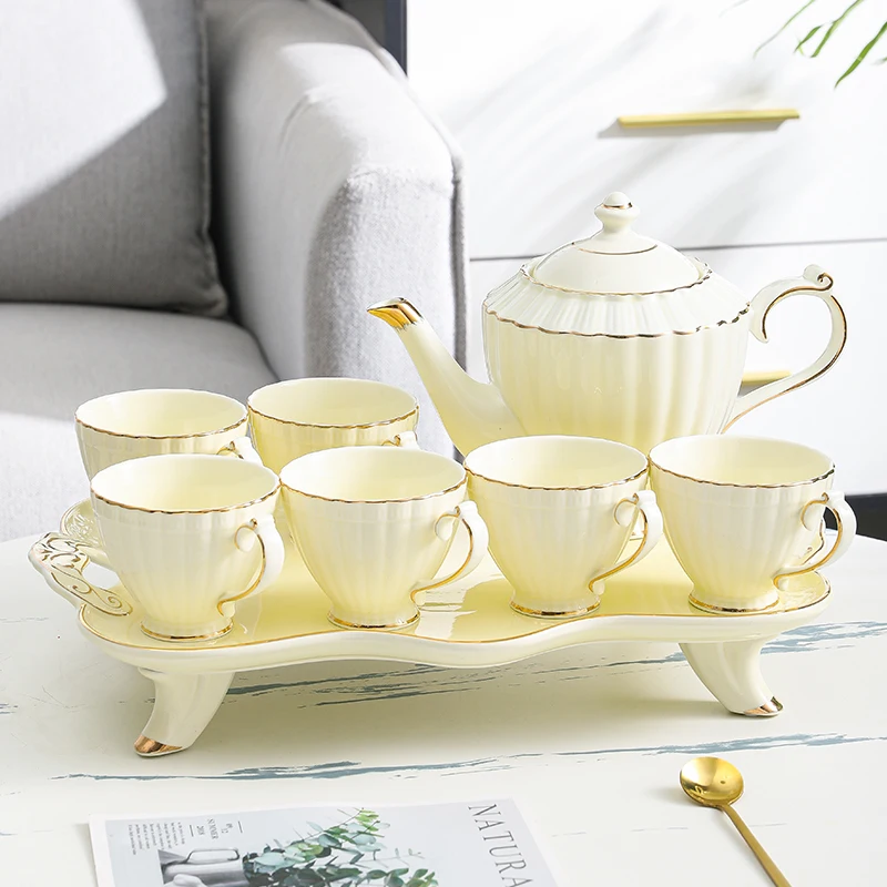 Arabic Ceramic Golden Tea Set Afternoon Porcelain Tea Cup Gold Line ...