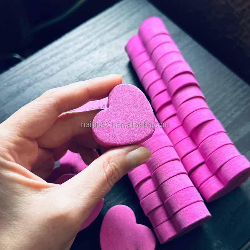 Pink Heart Shaped Nail Buffers Custom Logo Double Sided Sandpaper Block Buffers Cute Small Mini ...