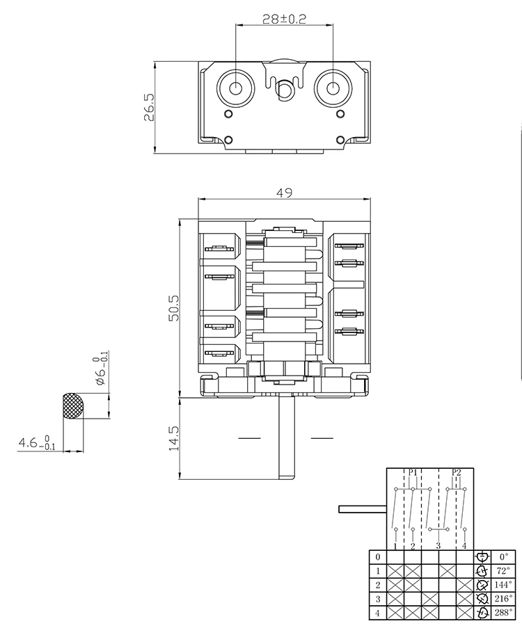 Rotary Switch for Multigear Control of Electric Heaters