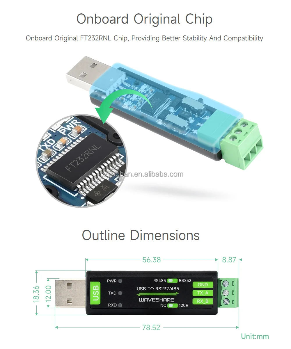Waveshare Usb To Rs232/485 Serial Converter,Onboard Original Ft232rnl Chip,Multiple Devices ...