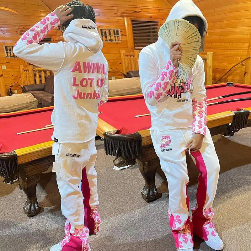 Puff Print Flexible Custom Logo Flare Sweatsuit Tracksuit