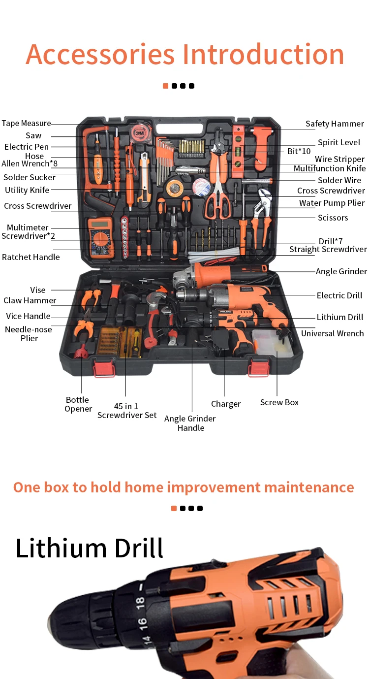 All-purpose Tool Box for Home Use with 33 Commonly Used Tools Complete ...