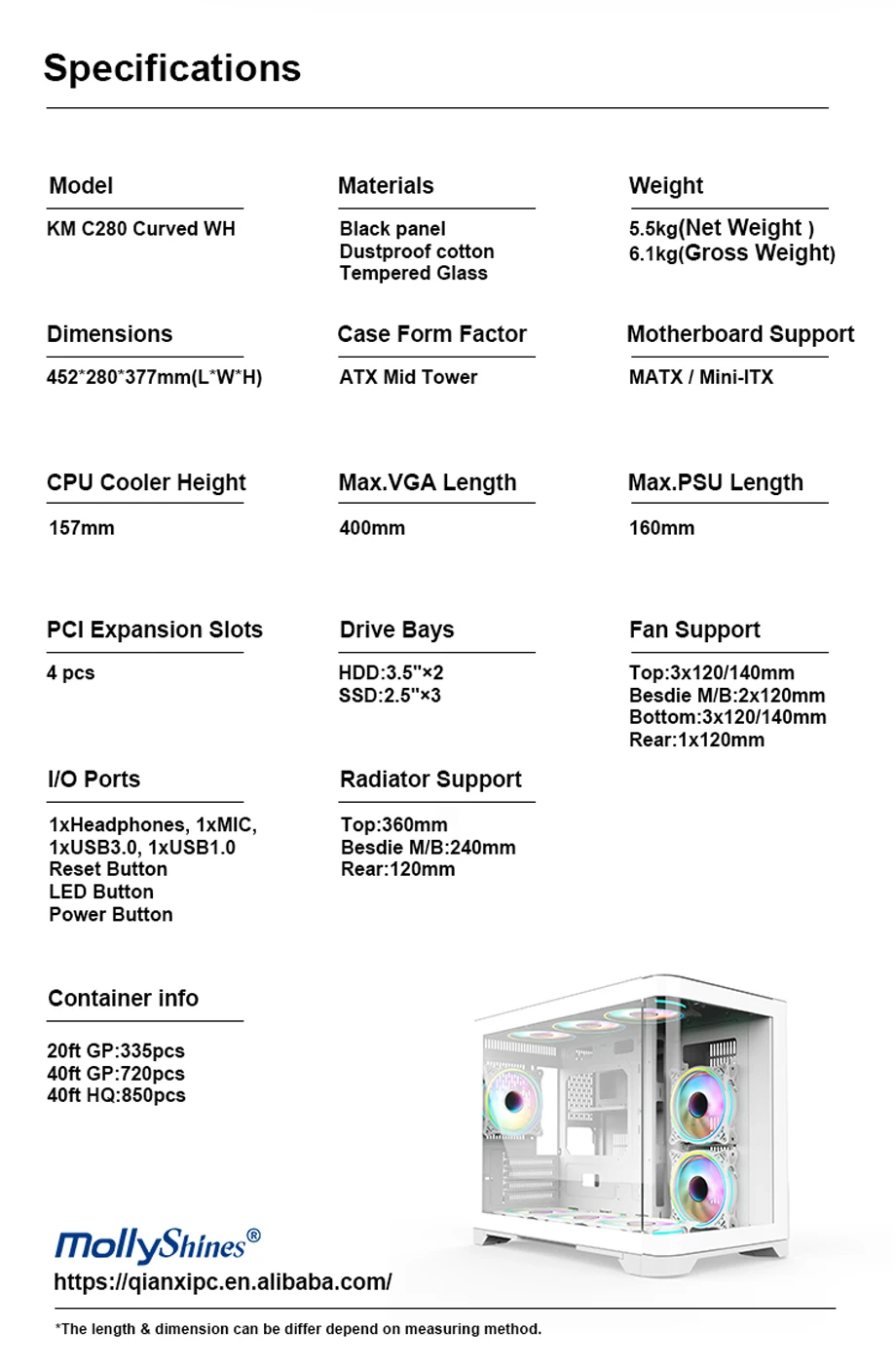 Wholesale New Design C280 Computer Case - Curved Glass Panel