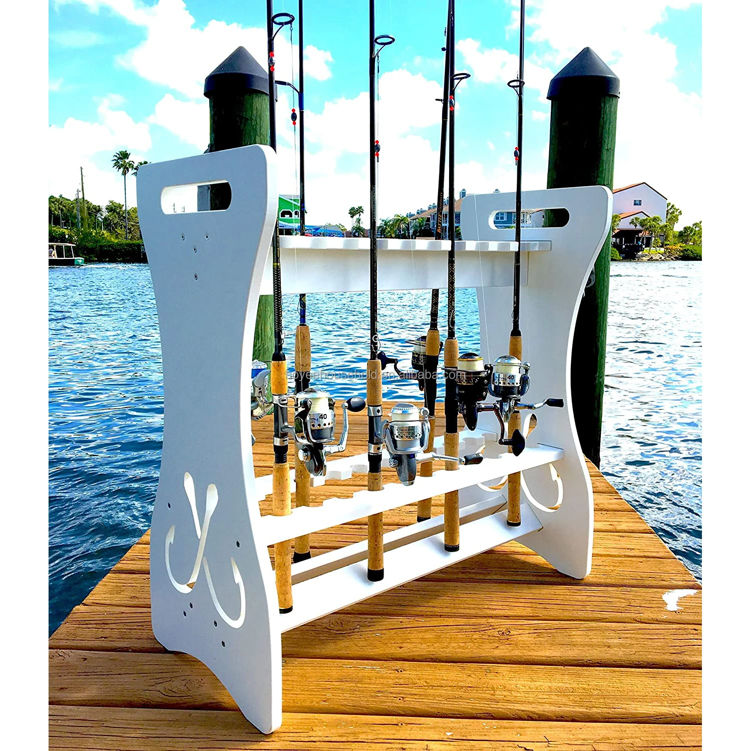 Indoor and Outdoor Storage Stand for Fishing Rods - Holds 24