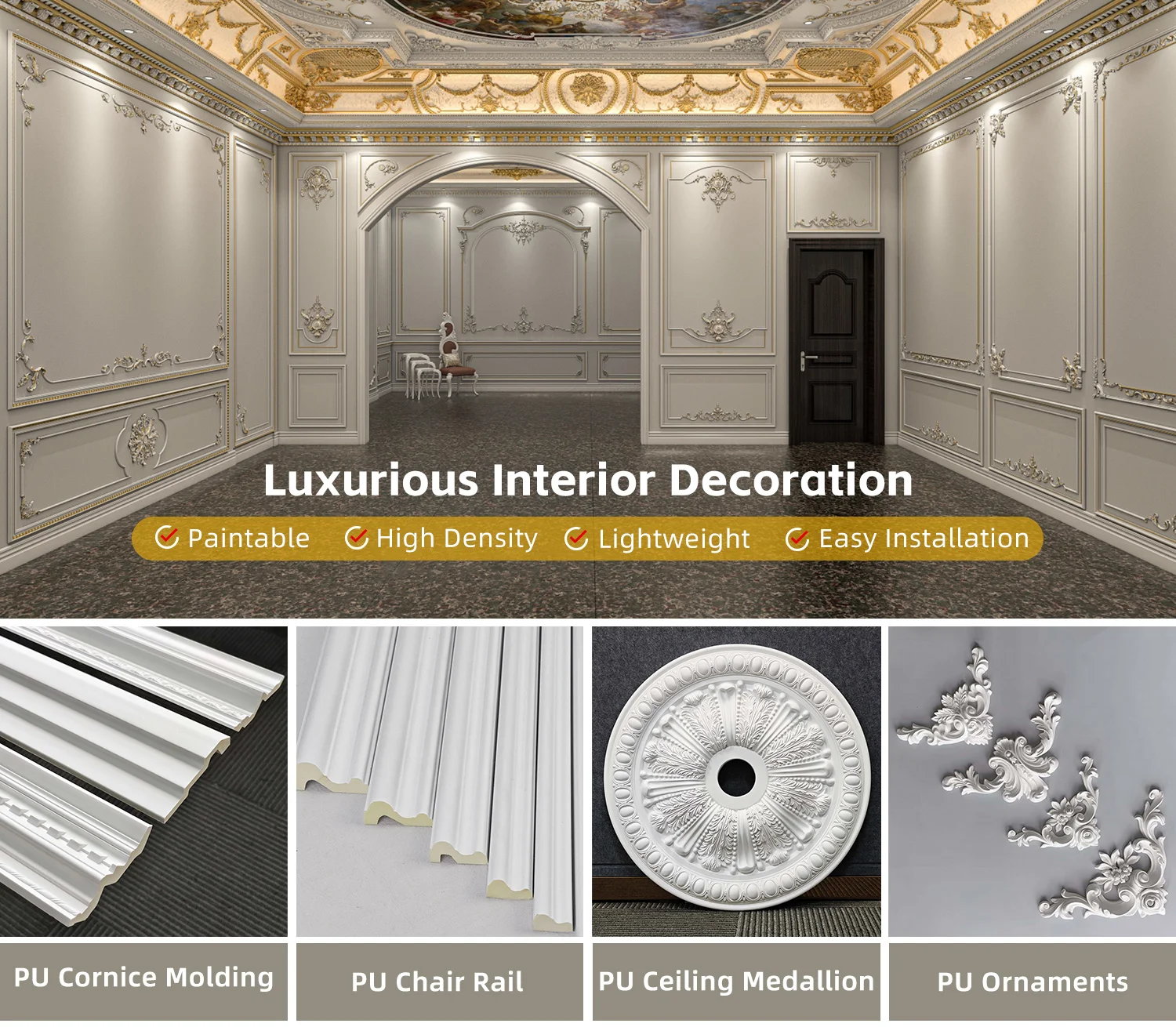 Cheap Prices Decorative PU Plain Moulding Decorative Panel Molding ...