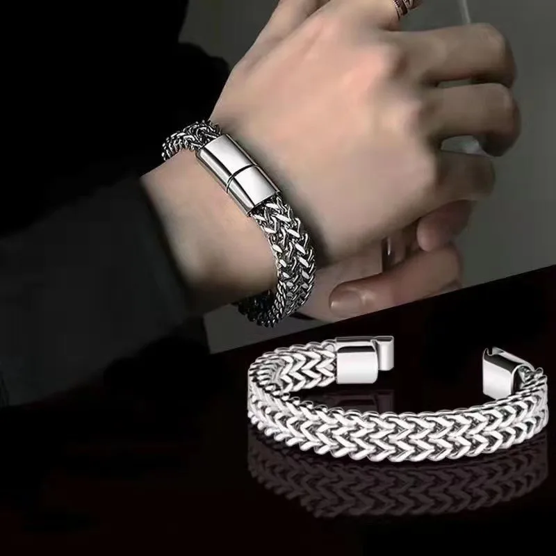 Stainless Steel Double Layer Chain Mens Bracelets