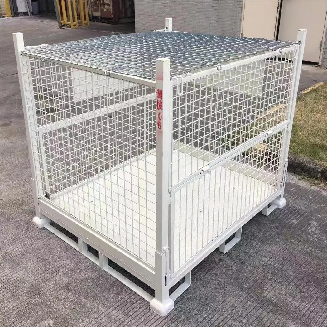 Industrial metal cage storage container heavy duty foldable wire mesh ...