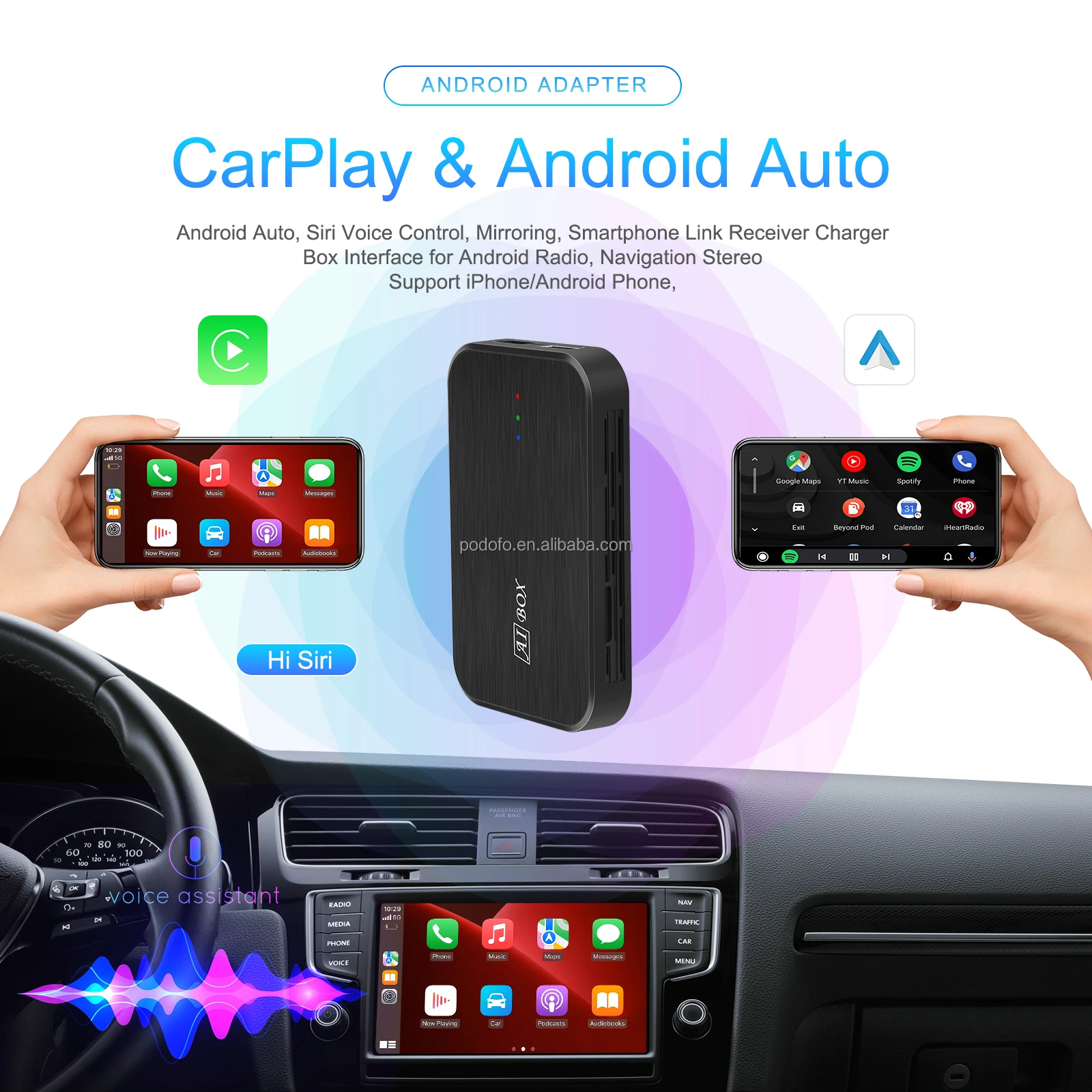 Podofo CarPlay Wireless Upgrade AI Box 2+32GB for Android | Wholesale