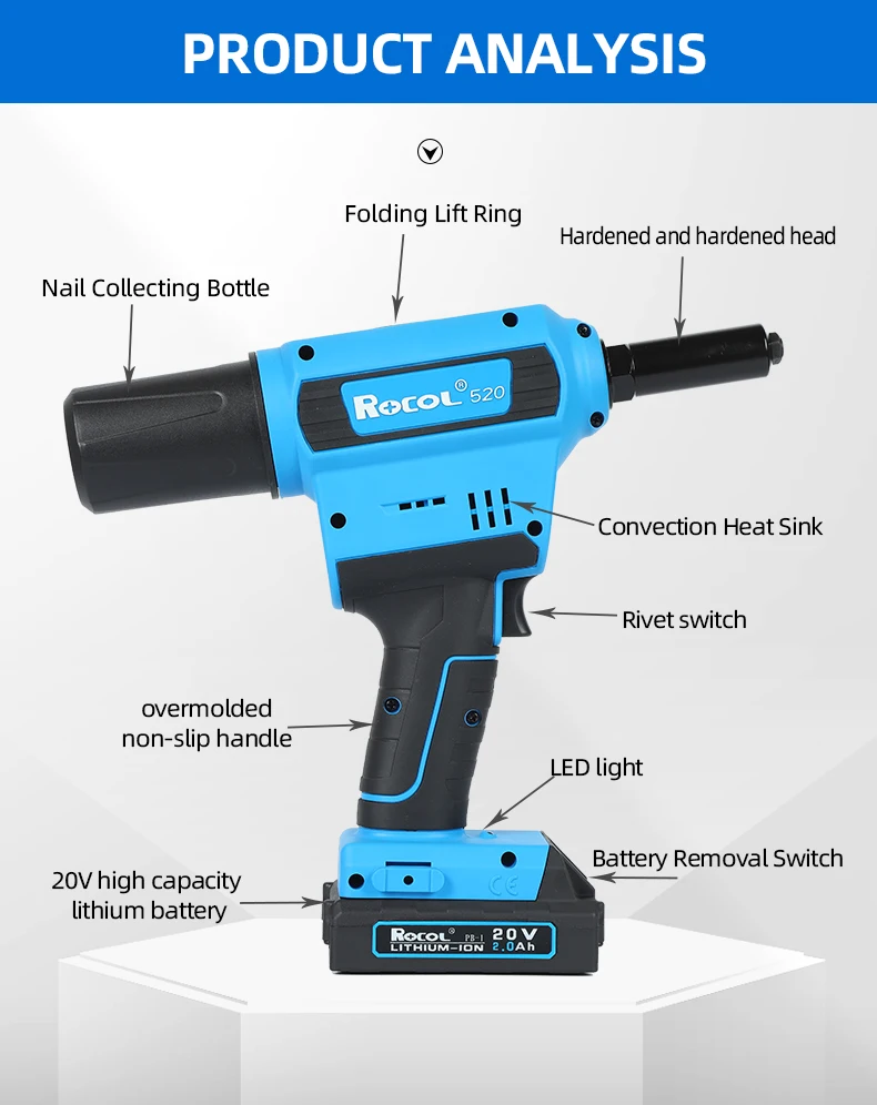 New Lithium Battery Rivet Gun RL-520 Cordless Labor Saving Powerful ...