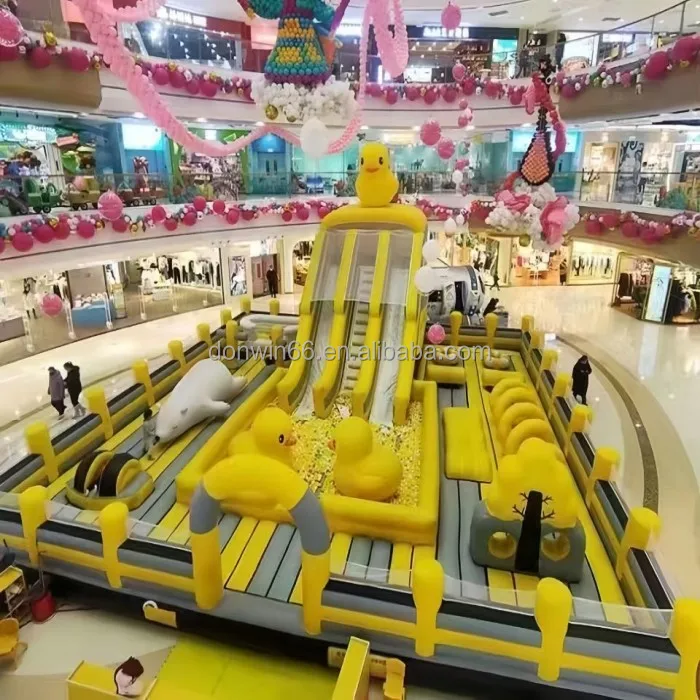 Kindergarten Children Playing Games Inflatable Water Slide Amusement ...