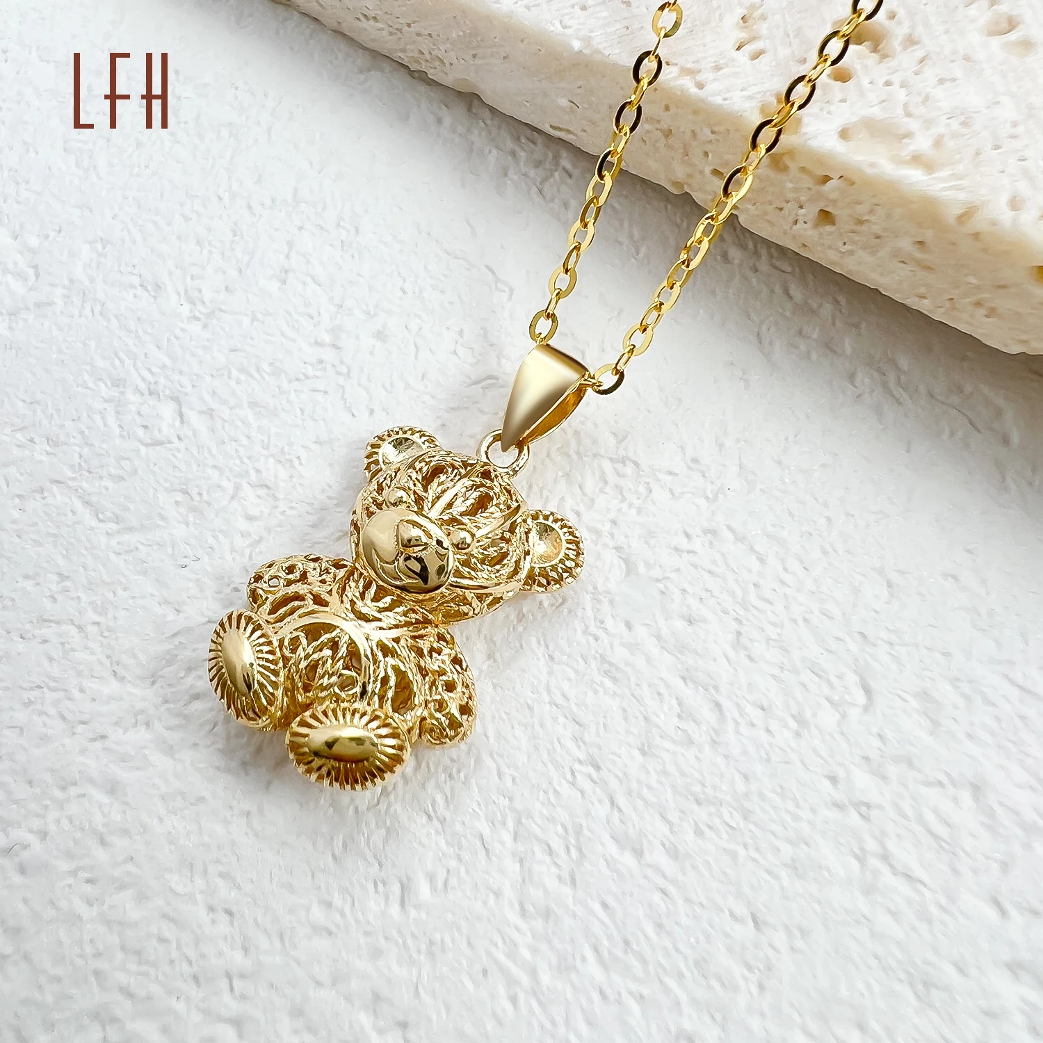Lfh 18k Pure Gold Bear Necklace For Women Teddy Bear Necklace With 18k Gold Bear Pendant ...
