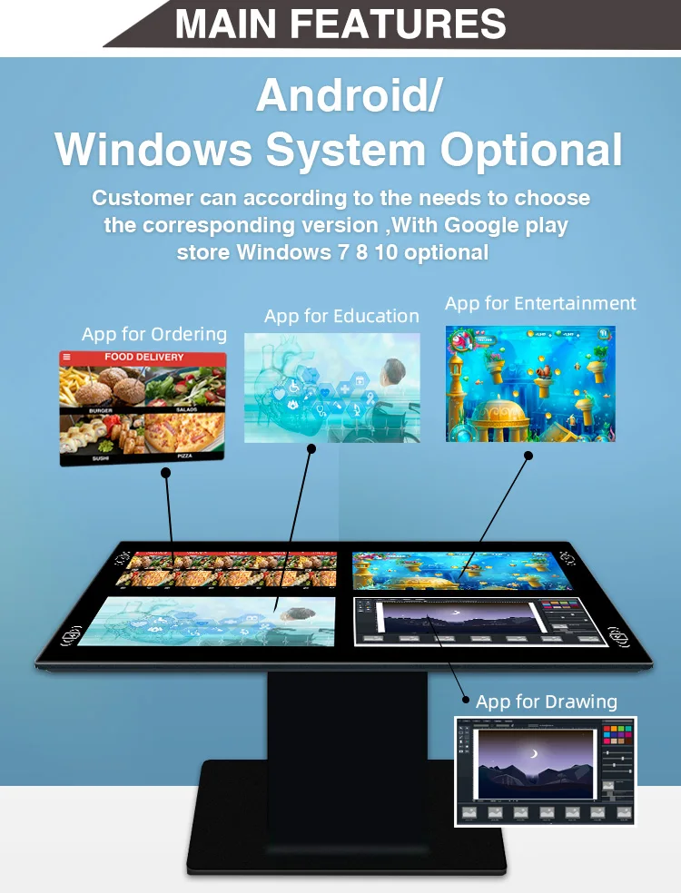 Indoor Screen Ordering Touch Smart Tables With Multitouch Waterproof ...